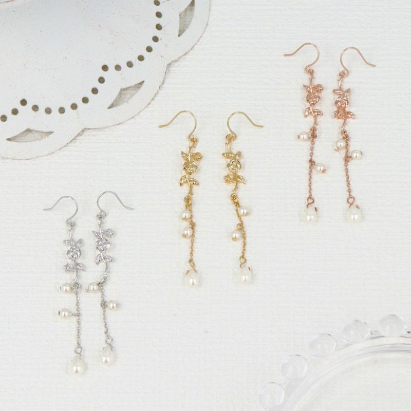 ピアス ニッケルフリー メタル ミニ ローズ ドロップ パール チェーン ロング サージカルポスト フックピアス – OSEWAYAオンラインストア