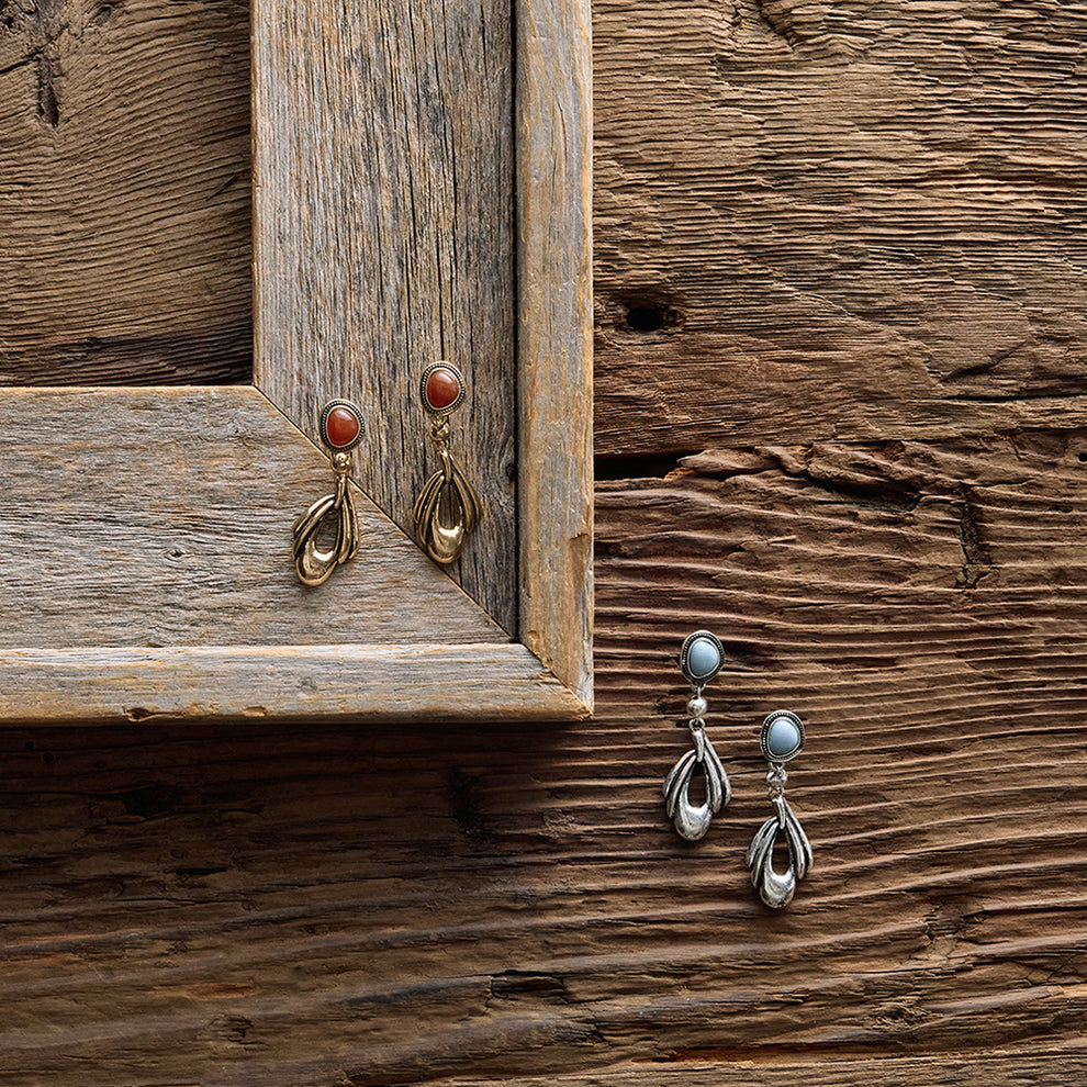 【LIMITED NUMBER】Vintage Like ピアス ニッケルフリー メタル オーバル マーブル ストーン ボール ドロップ チ – OSEWAYAオンラインストア